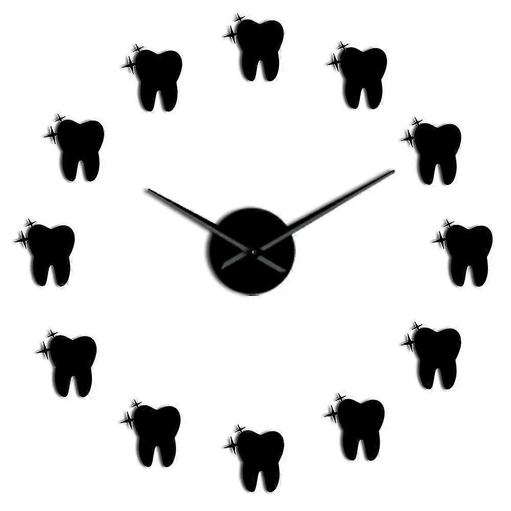 Contemporary Acrylic Mirror Effect Tooth 3d Diy Wall Clock Dentist ...