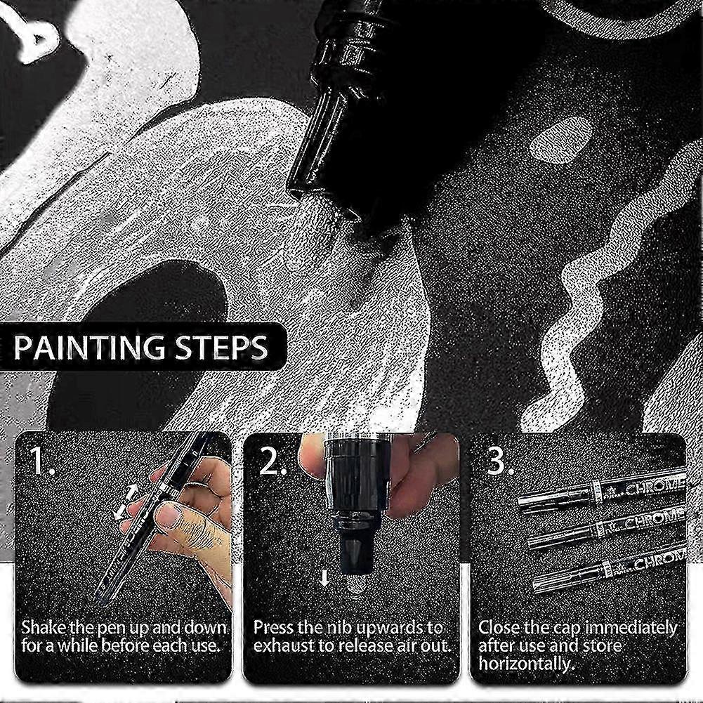 Permanent Reflective Markers, Silver Liquid Chrome Paint Pens Set of 3 ...