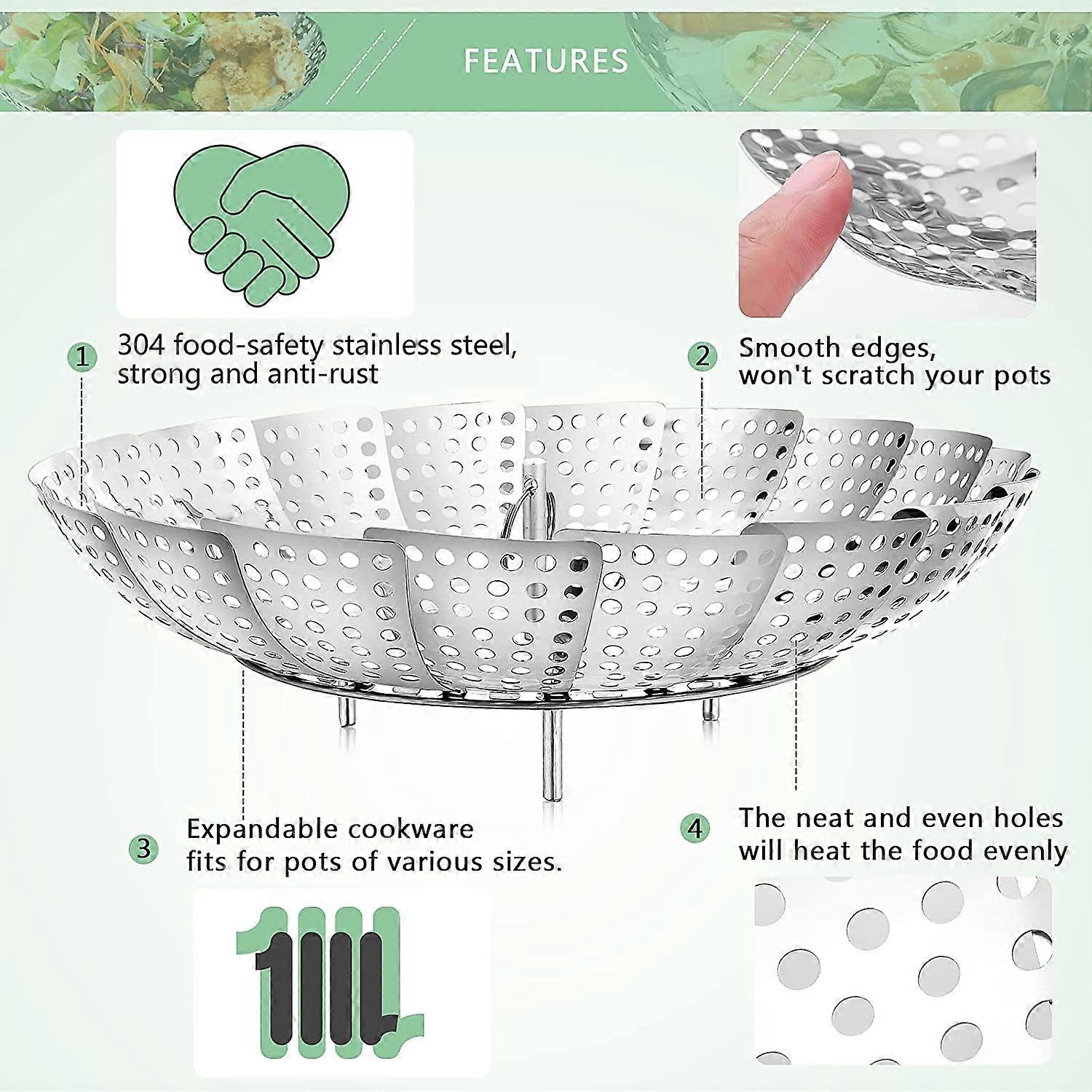 Stainless Steel Vegetable Steamer Basket, Collapsible Steamer Basket ...