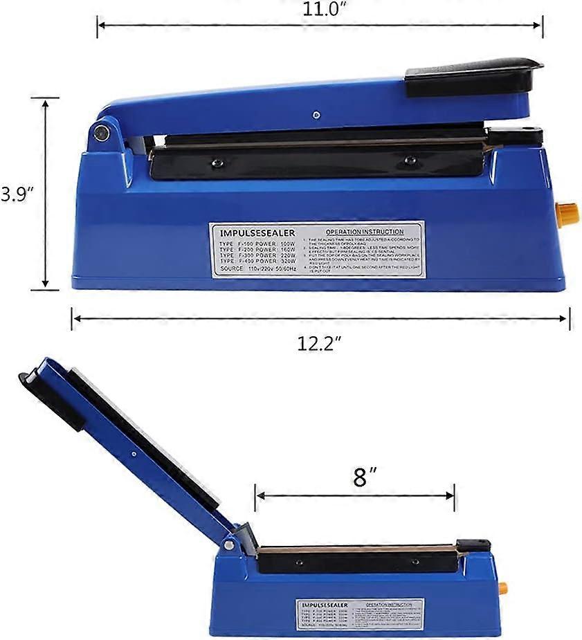 8 Inch Impulse Heat Sealer Poly Mylar Plastic Bag Sealer Manual Heat ...
