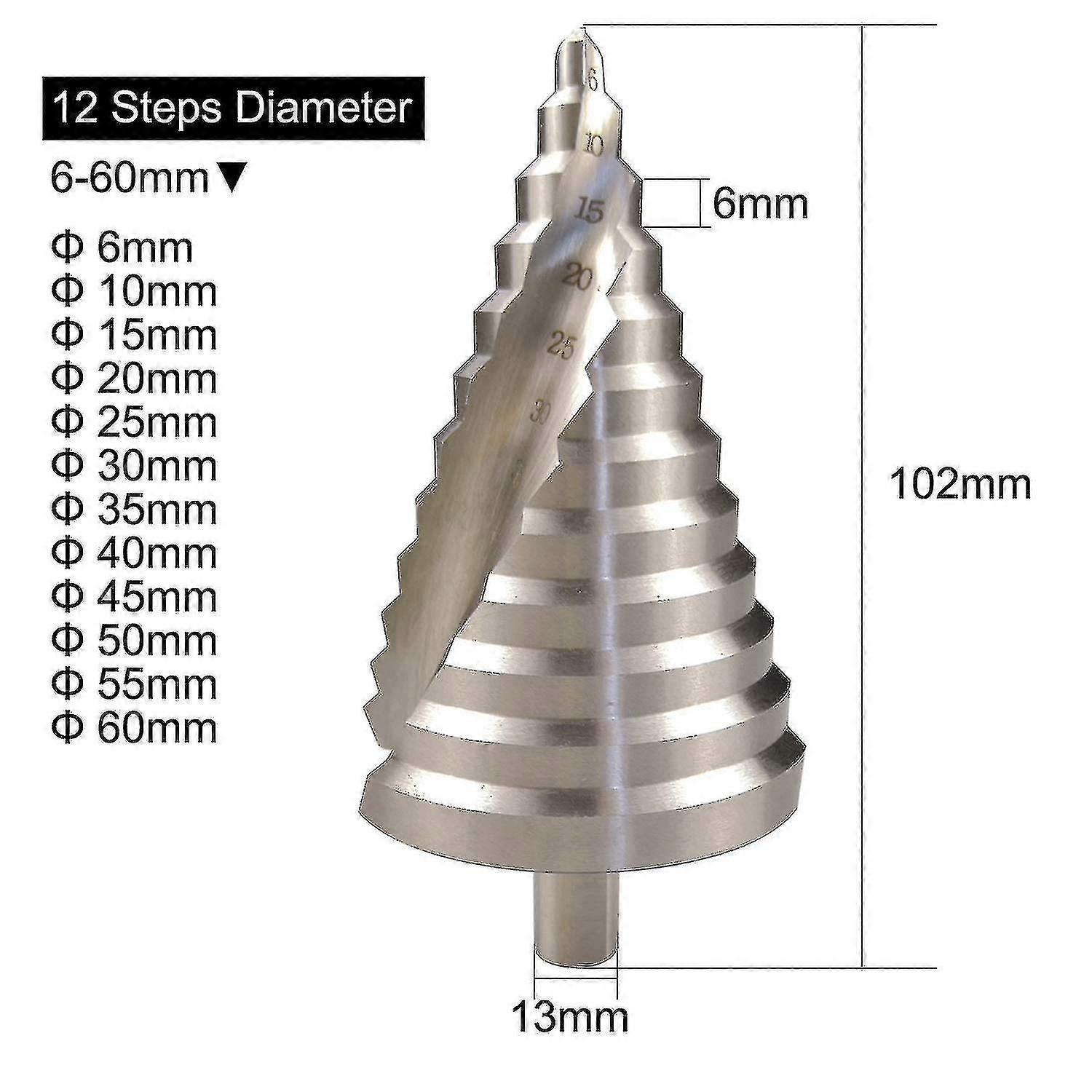 6-60mm Hss Step Drill Bit Spiral Conical Slot Countersink 12 Steps ...
