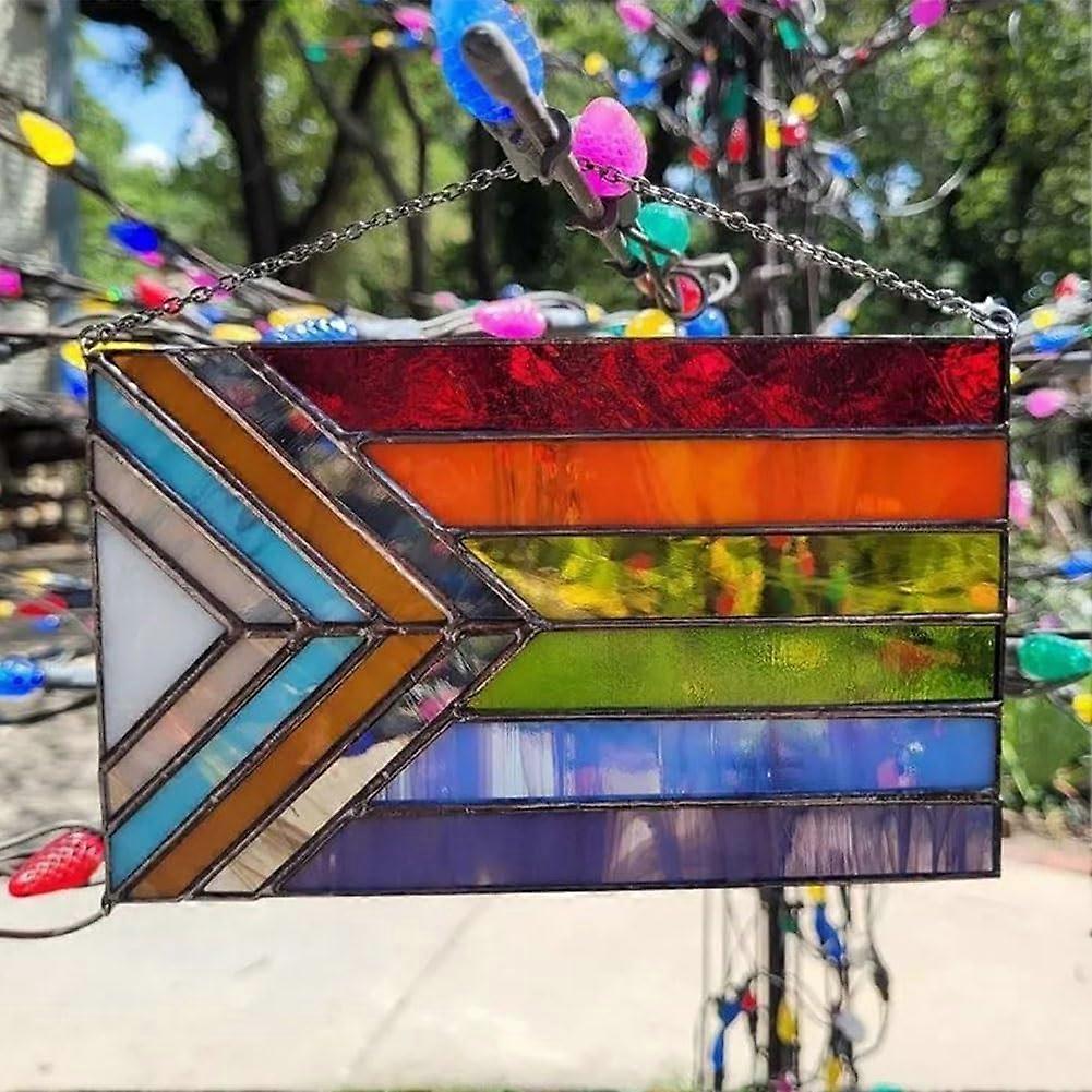 Progress Pride Stained Glass Flag,Pride Flag Suncatcher for Windows ...