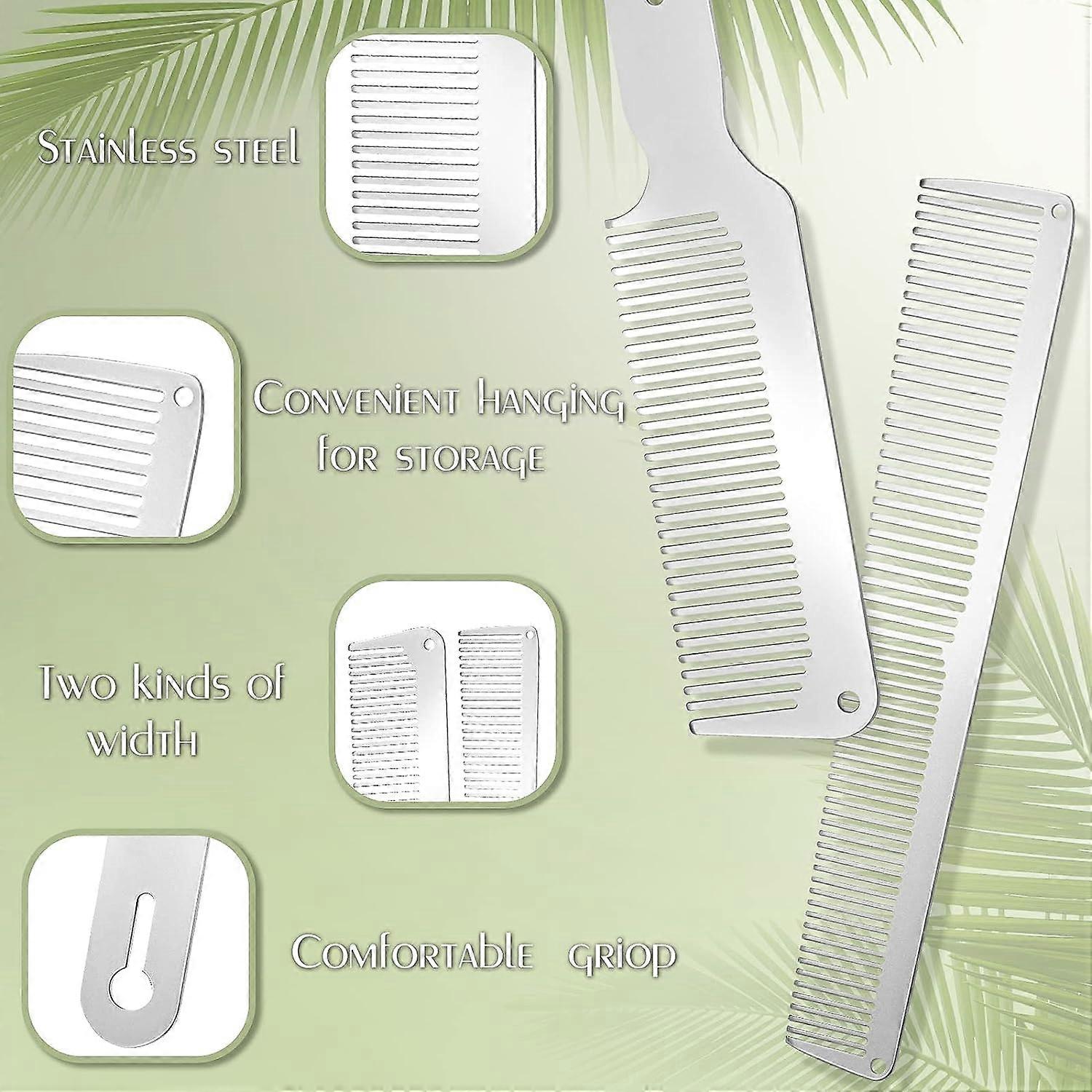 2 Pieces Metal Comb Set Metal Barber Comb Stainless Steel Blending Comb ...