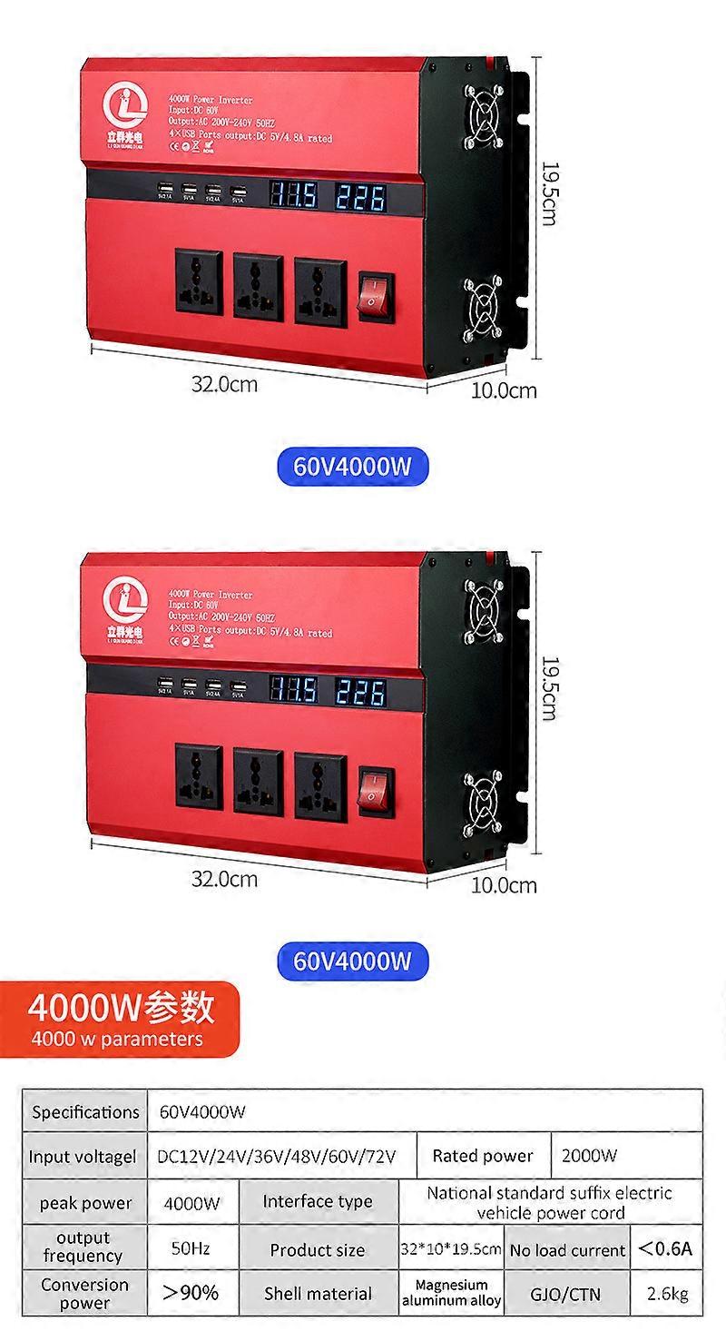 DC12V/24V/48V/60V/72V Solar Vehicle Portable Power Strip Inverter LED ...