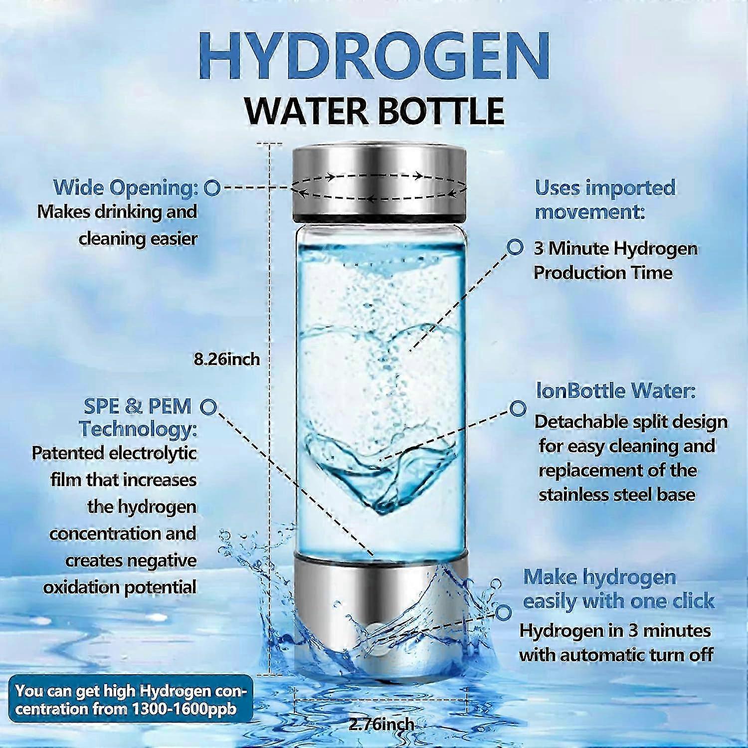 Hydrogen Water Bottle, Portable Hydrogen Water Generator with SPE and PEM Technology,Hydrogen ...