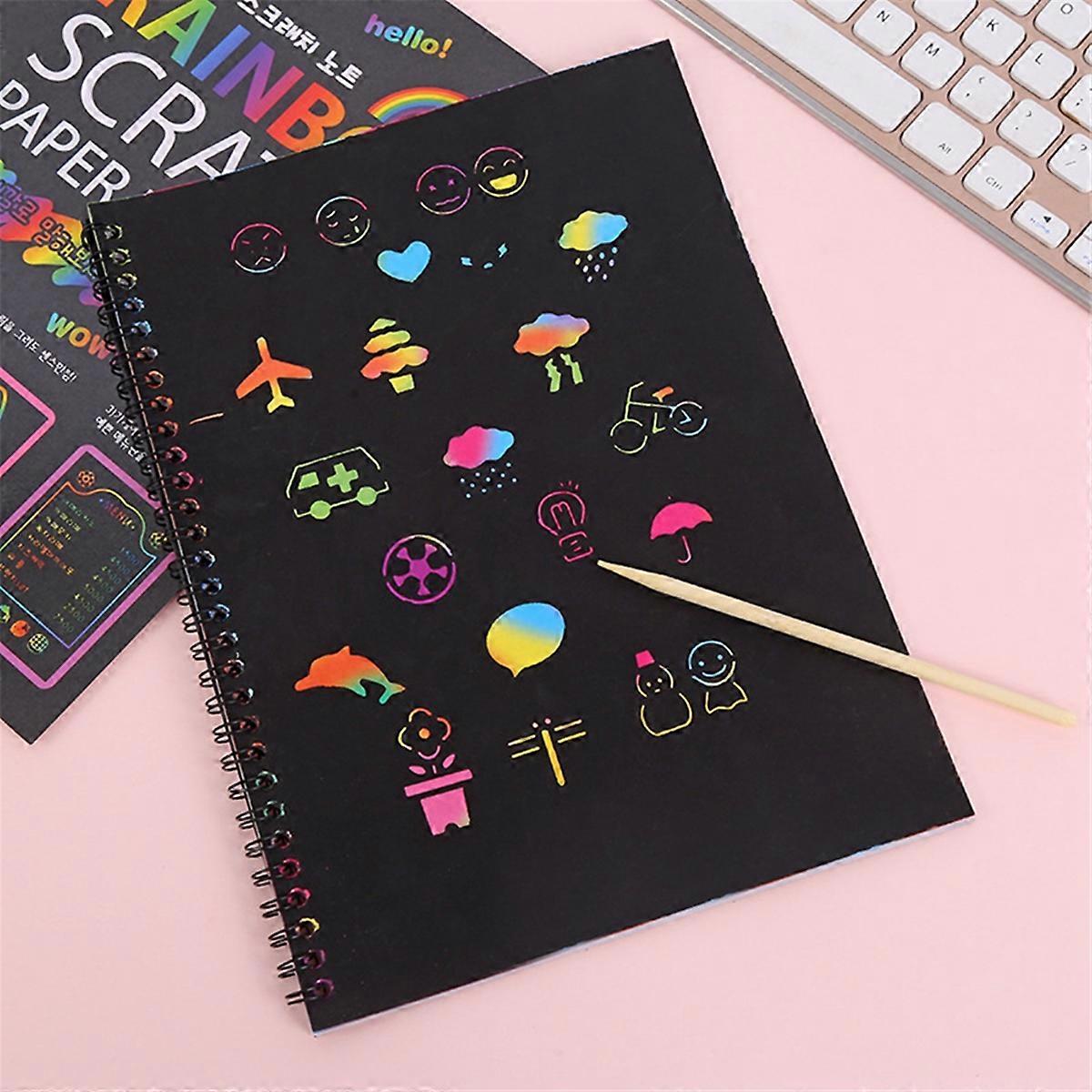 2Pcs Rainbow Scratch Paper Children'S Art Book Black DIY Rainbow Art ...