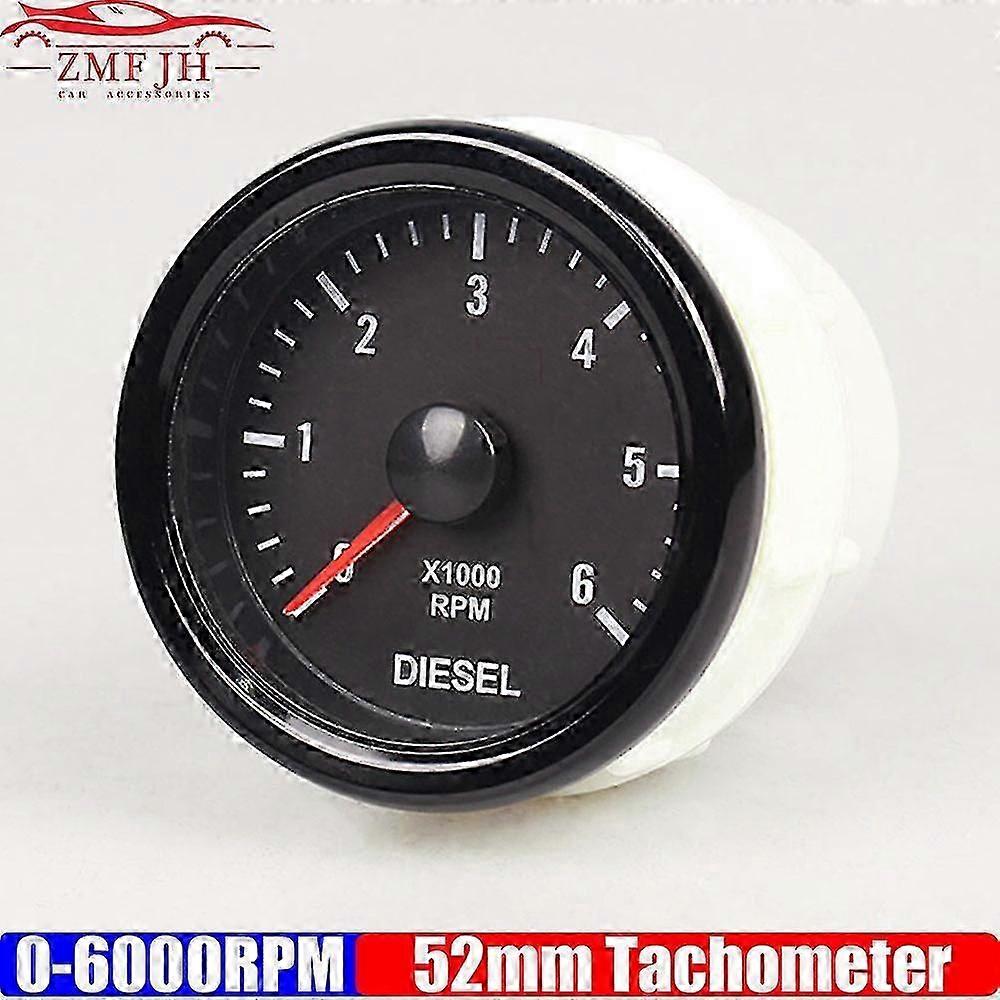 2" 52mm 0-6000 Rpm Tachometer White Backlight Tacho Meter Electrical ...