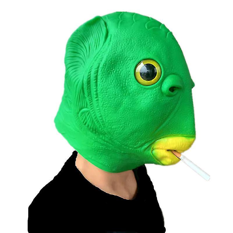 Green Animal Fish Headdress Green Fish Head Cover Funny Ugly Animal ...
