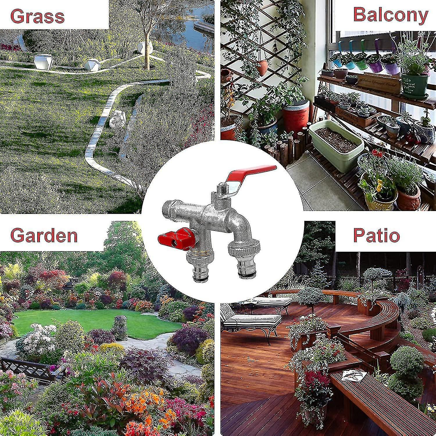 Garden Double Faucet, Brass Water Faucet, Premium Double Water Faucet 3 ...