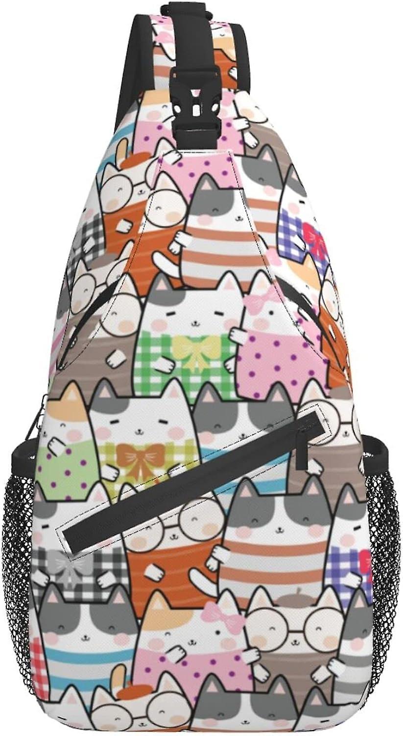 AT1142 Sling Bag Färgglad Katt Barnslig Kattunge Söt Vandring Dagsryggsäck Crossbody ...