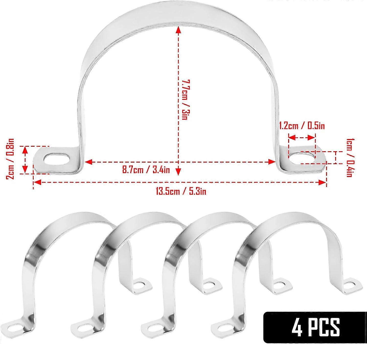 Pack of 4 Heavy U-Pipe Clamps, Diameter 80 mm, Metal U-Type Pipe Clamps ...