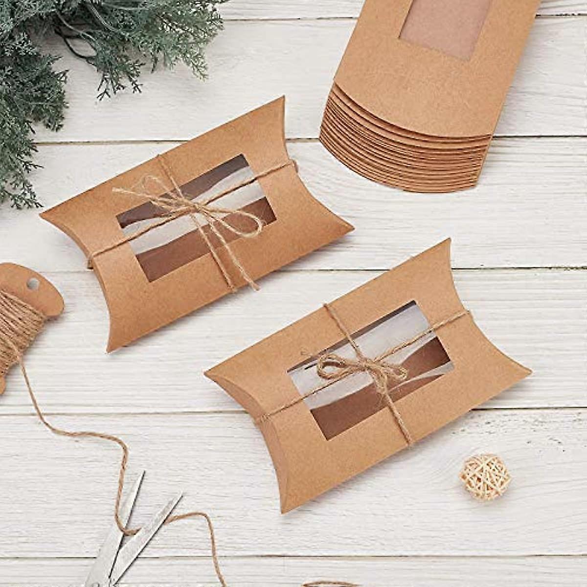 20pcs 6.8x3.9x1.5 Inches Brown Kraft Pillow Boxes Paper Window Box for ...