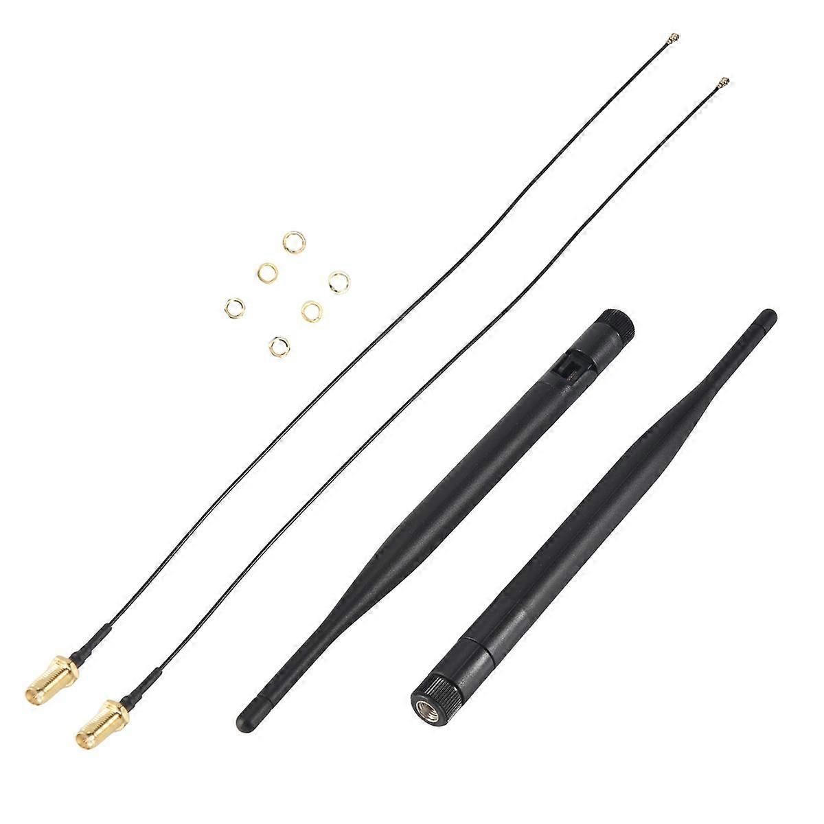 Highfine 2 x 6dBi 2.4GHz 5GHz Dual Band WiFi RP-SMA Antenna + 2 x 35cm ...
