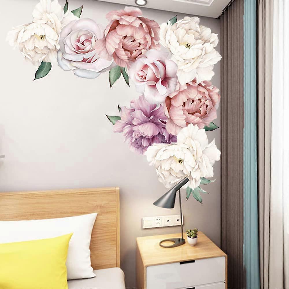 Peony Rose Flowers Wall Stickers,Peel & Stick Removable Floral Wall Art ...