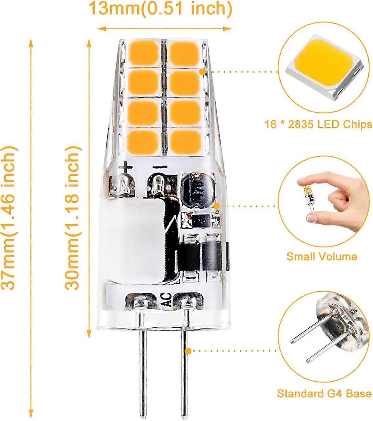 G4 LED Bulb 12V, 3000K Warm White, 3W Equivalent to 35W G4 Halogen Bulb, 300 Lumens, Non ...