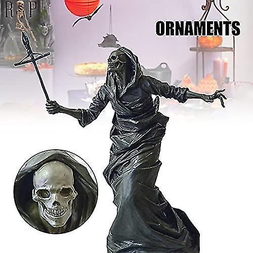 Black Skeleton Statue Garden Guardian Sculpture Figurine Gothic Indoor ...