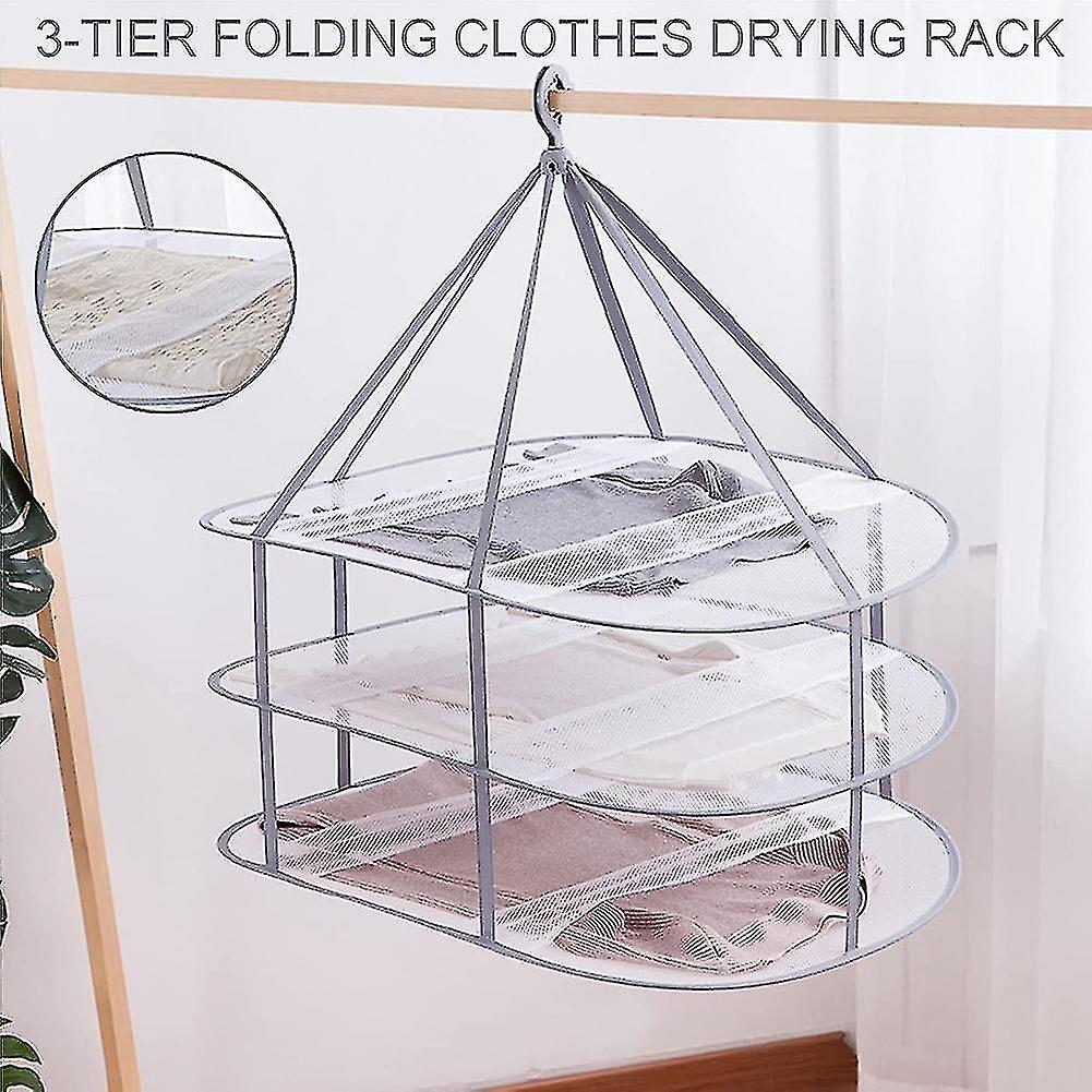3-tier Sweater Drying Rack Hanging Clothes Hanging Dryer Laundry Mesh ...