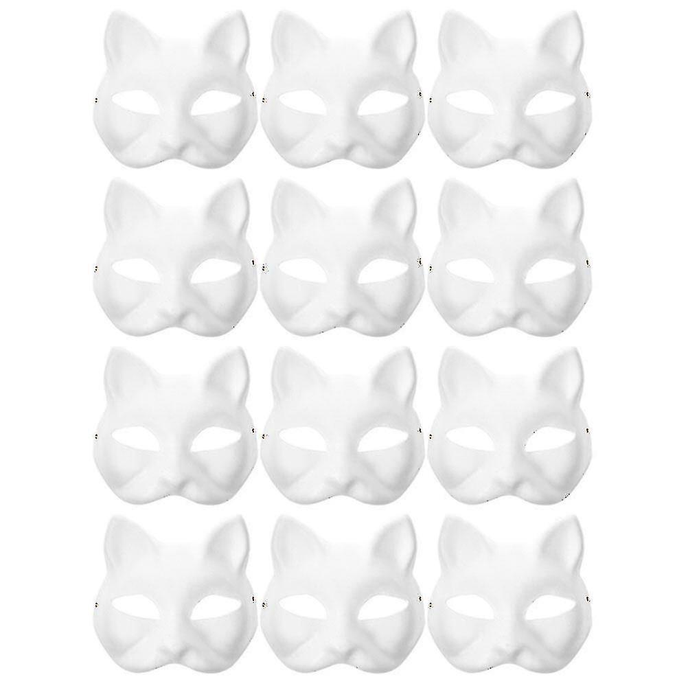 12pcs Blank Mask Cat Masks Costume Cosplay Mask Kindergarten Diy ...