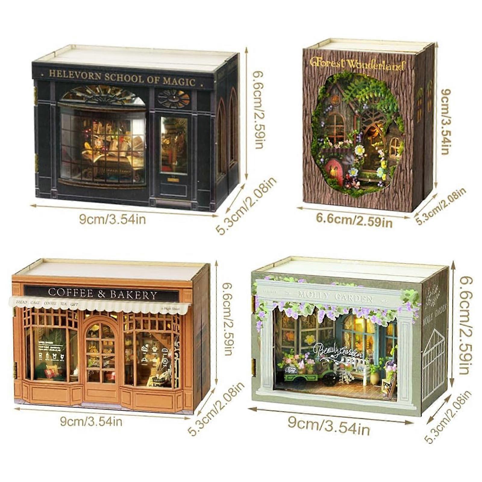3D Wooden Book Nook Kit DIY Miniature House Book Nook Model LED ...
