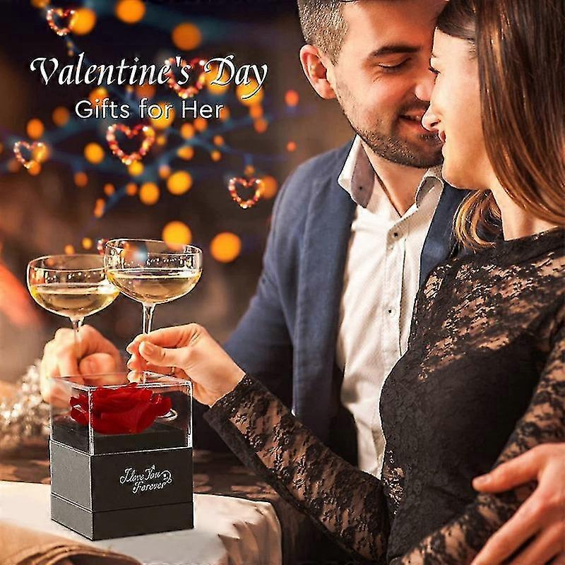 Eternal Genuine Rose With Heart Necklace And Earrings In 925 Sterling ...