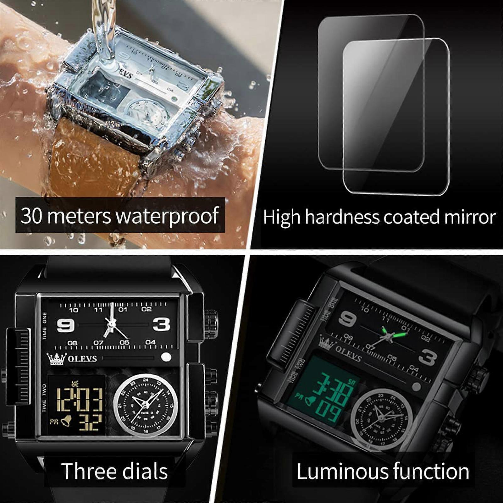 Waterproof Multifunction LCD Dual Display Electronic Quartz Watch for ...