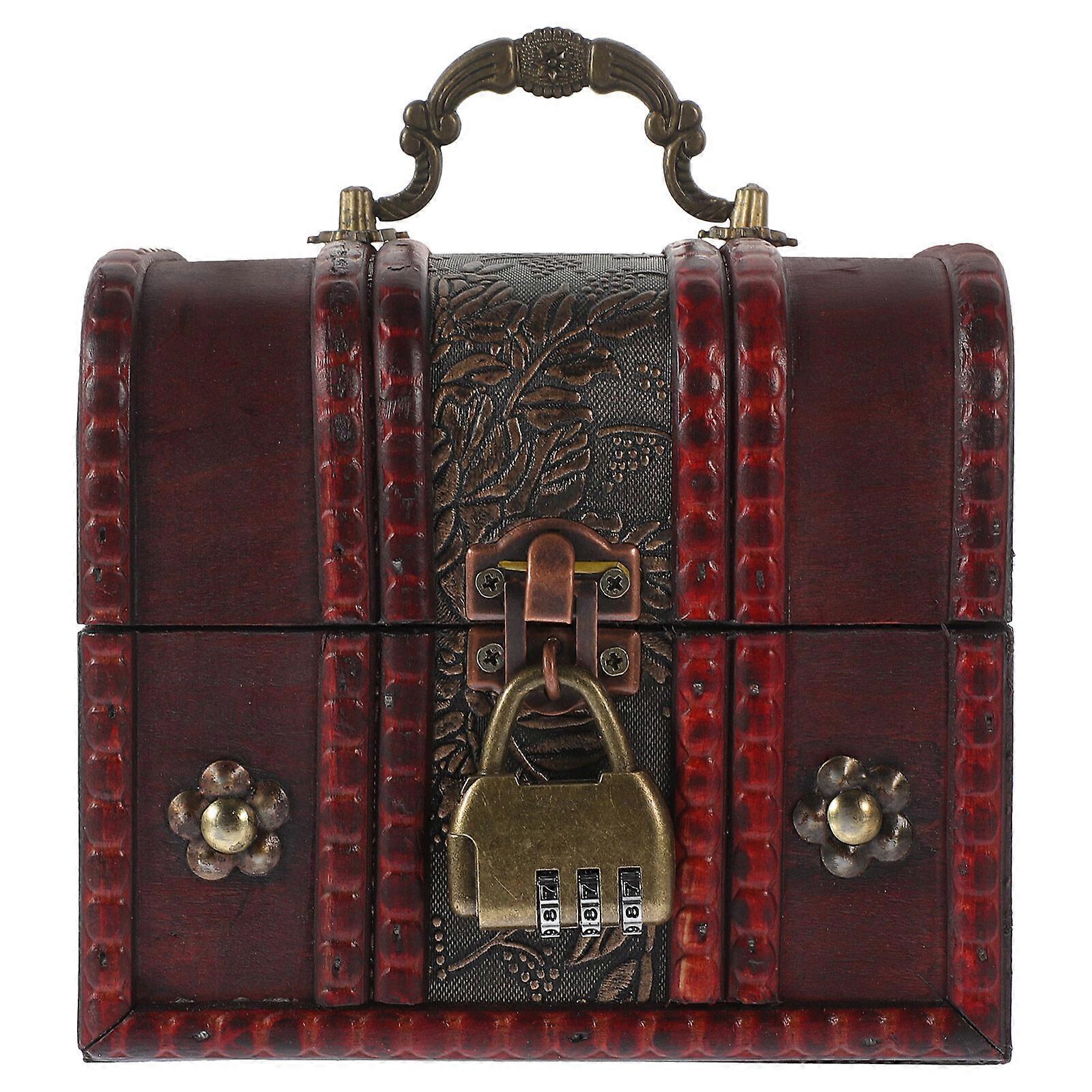 Wood Treasure Chest with Handle Keepsake Wood Case Vintage Pirate Chest ...