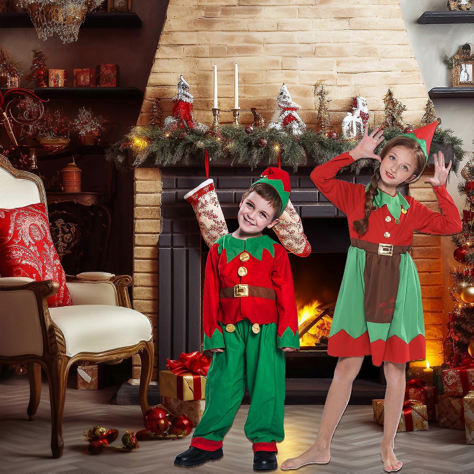 Women Men Christmas Elf Costume Elf Top, Trousers/Dress, Elf Hat ...