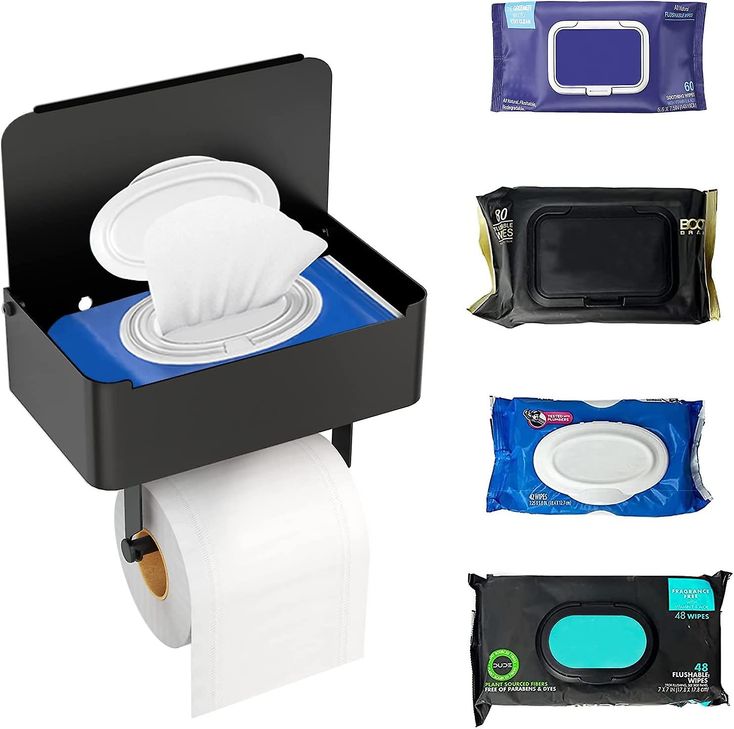 Heytea Toilet Paper Holder With Shelf, Flushable Wipes Dispenser Fits ...