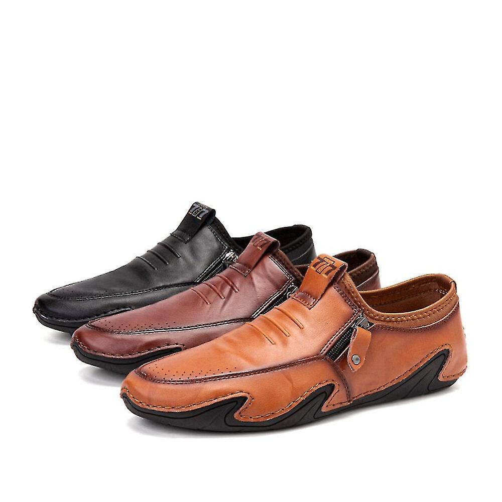 Men Leather Hand Stitching Breathable Soft Octopus Sole Comfy Slip On ...