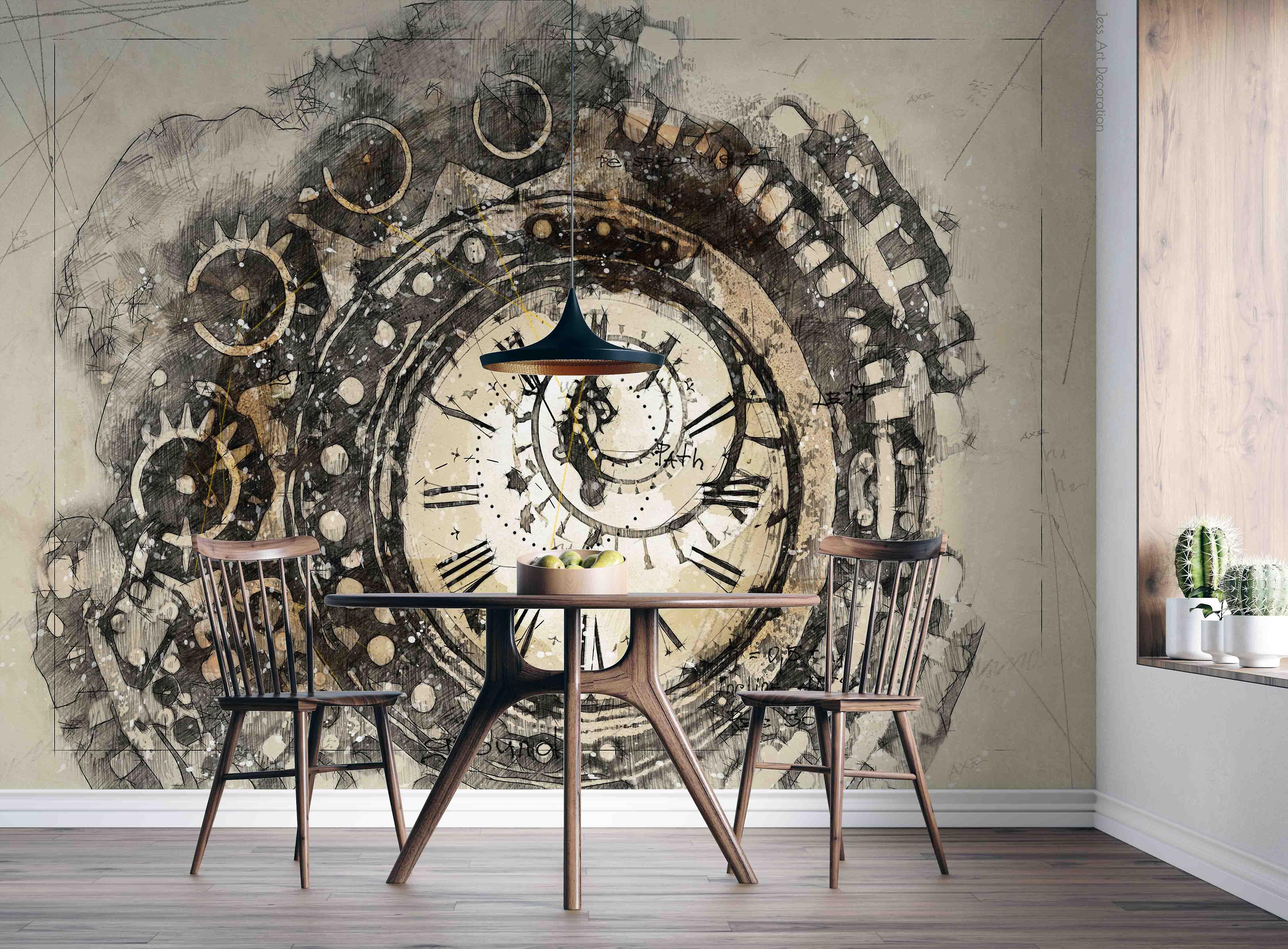 3D Hand Draw Retro Clock Wall Mural Wallpaper Sww 155 | Fruugo US