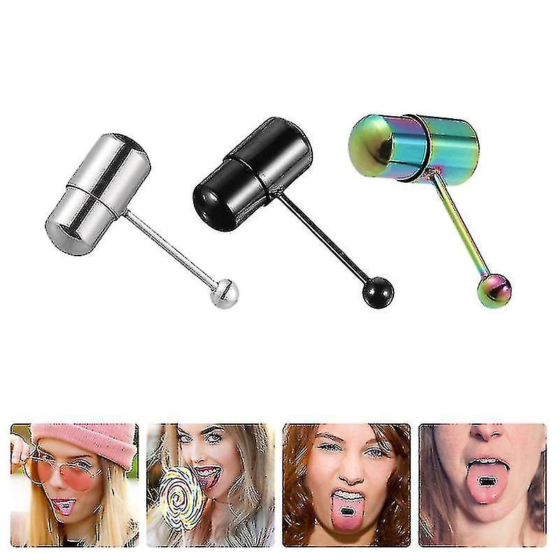 3pcs Vibrating Stainless Steel Tongue Ring Barbell Tongue Piercing ...