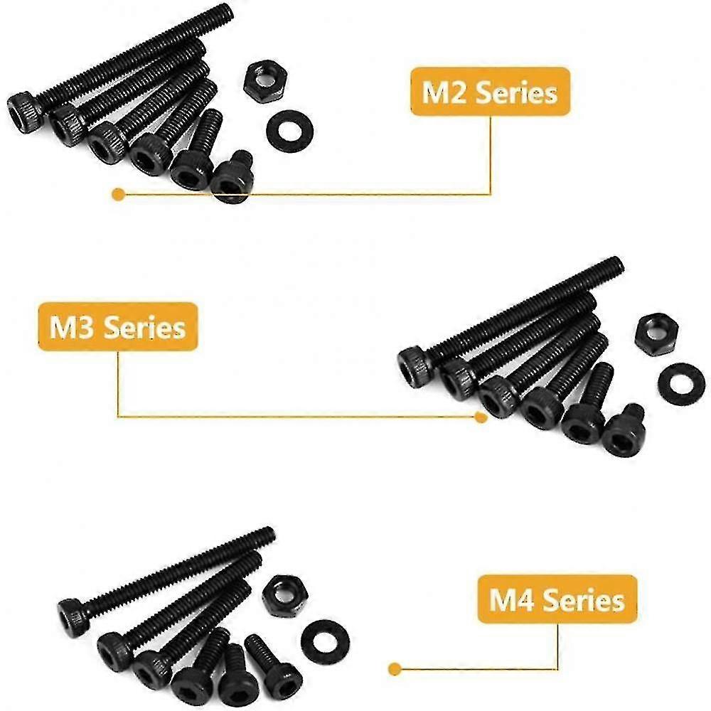 Nuts Bolts 1080pcs M2 M3 M4 Carbon Steel Hex Button Socket Head Cable ...