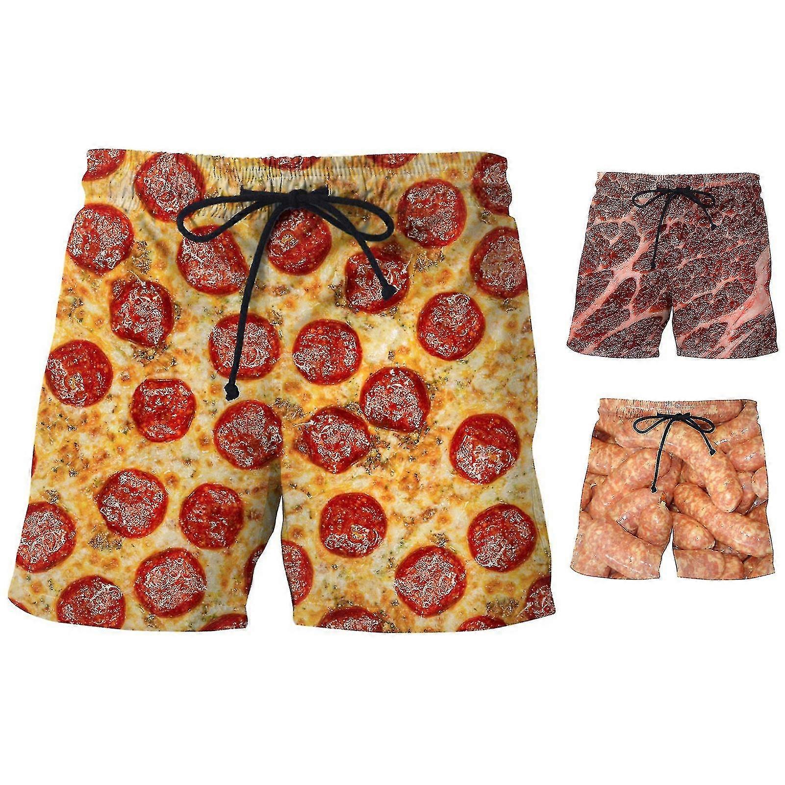 Food Shorts - Sausage Print Men's Wide Leg Elastic Waist Drawstring ...