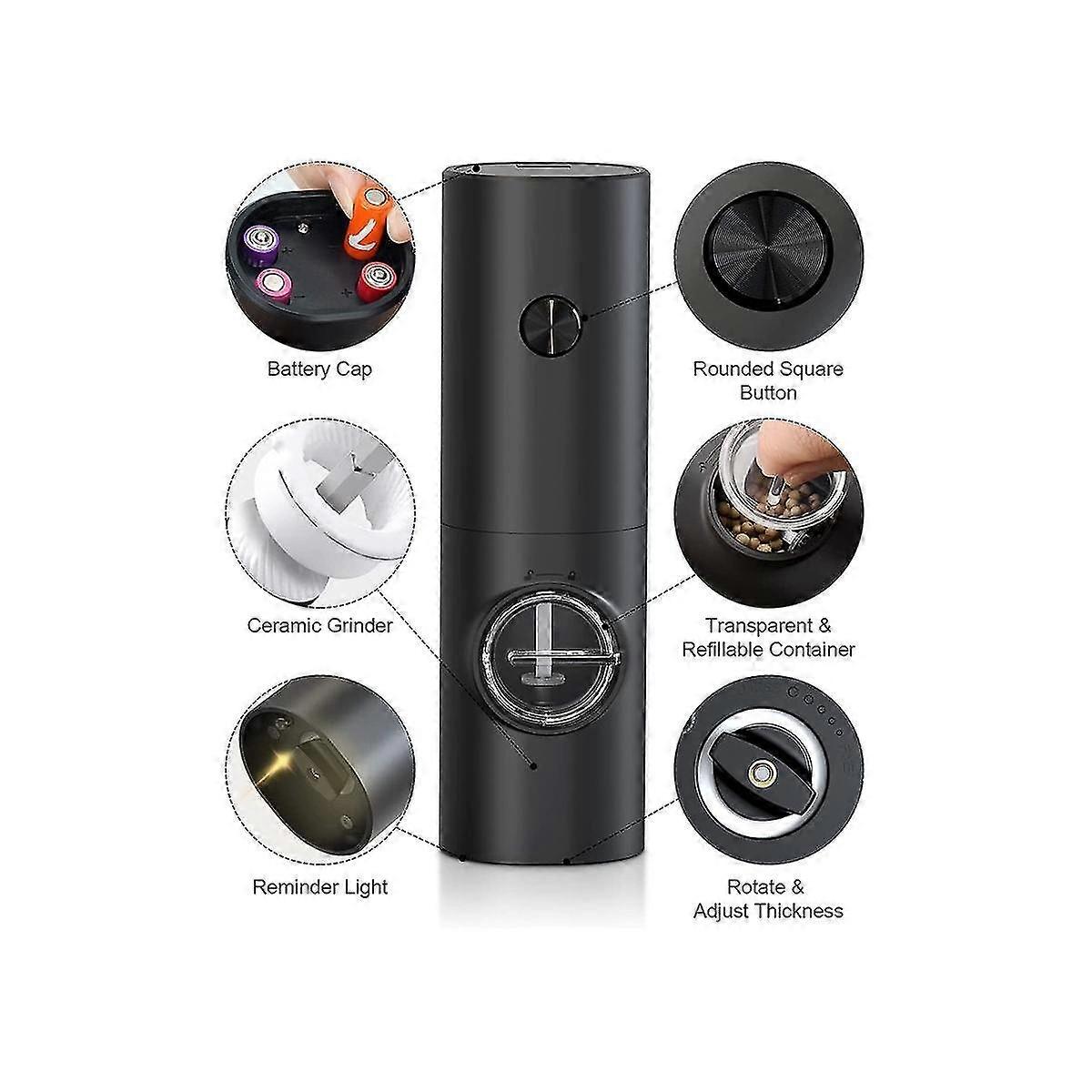 Electric Salt and Pepper Mill Set, Battery Operated Black Pepper Mill ...