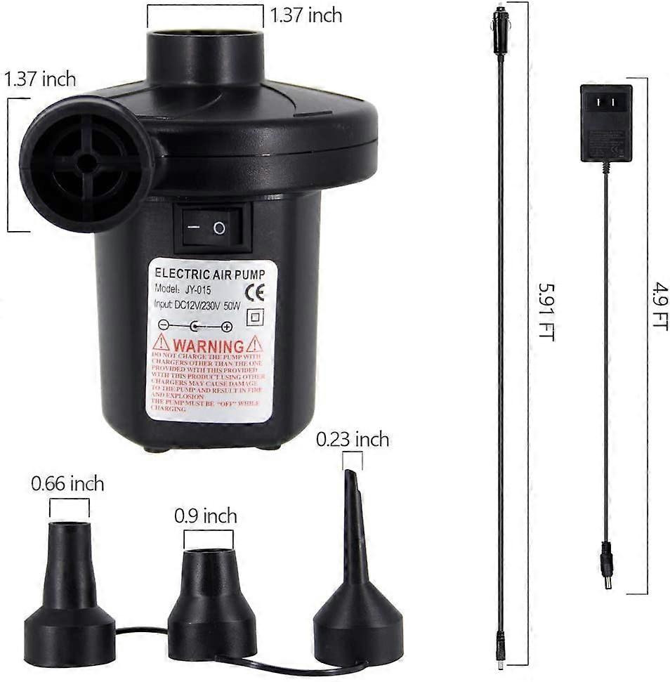 Electric Air Pump, Portable Inflate and Deflate Air Pump with 3 Nozzles ...