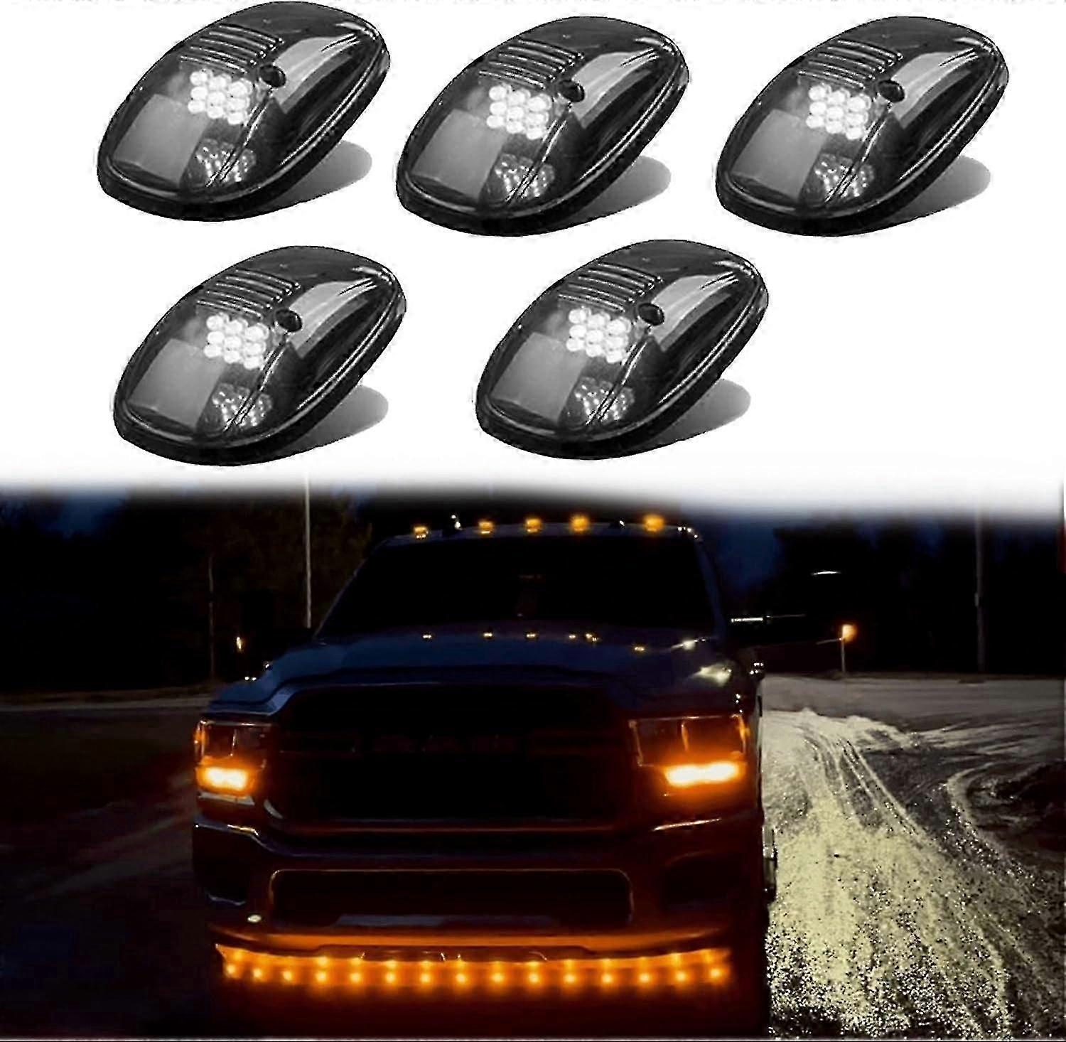 Truck wired cab light, 5-piece wired truck cab amber 9 LED light, truck ...