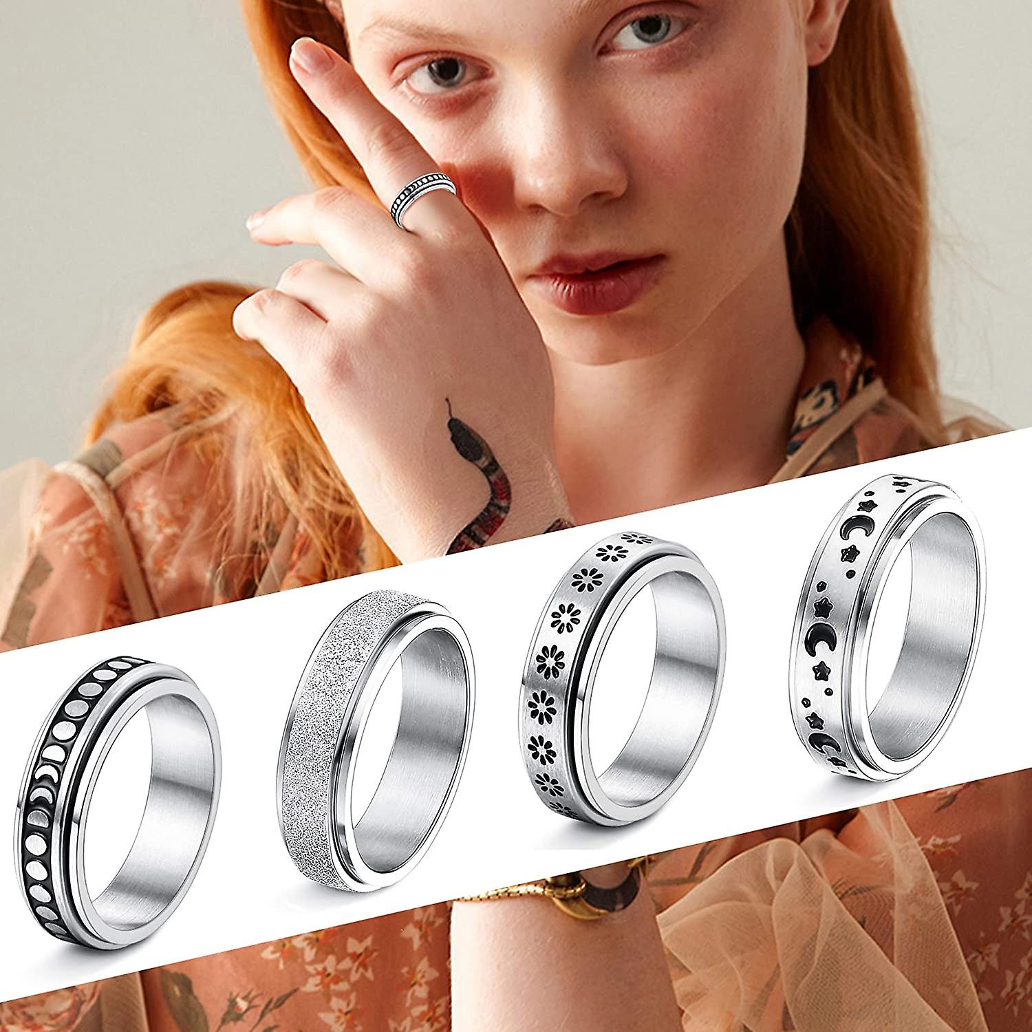 Katea 4pcs Stainless Steel Fidget Band Rings For Women Mens Spinner ...
