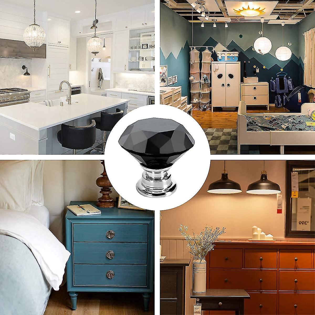 10 Pcs Crystal Glass Cabinet Knobs 30mm Diamond Shape Drawer Kitchen ...