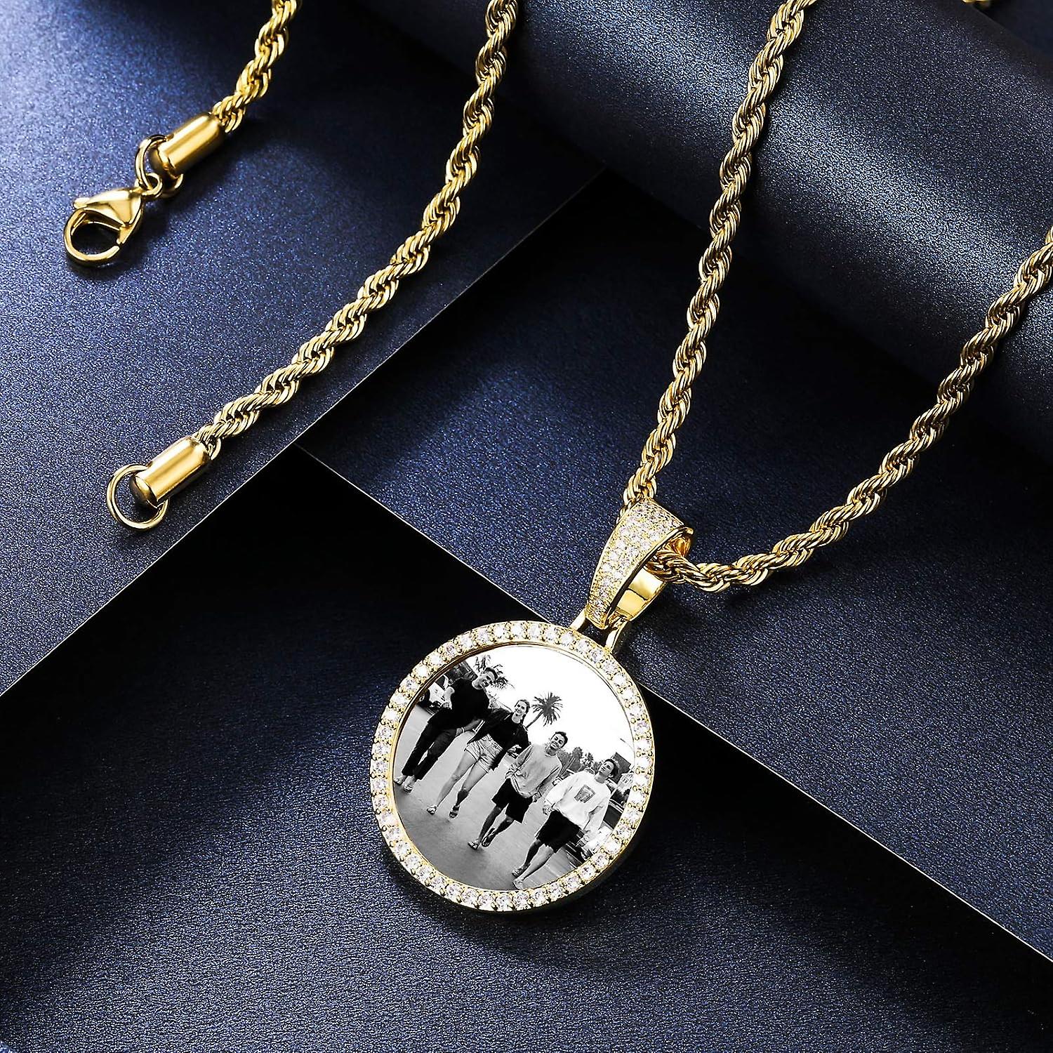 VIBOOS Personalized Hip Hop Memory Pendant Necklace Custom Picture Text ...