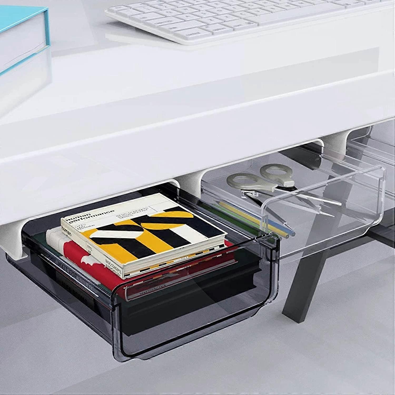 Under Desk Drawer Organizer Self-Adhesive Storage Box Under Table ...