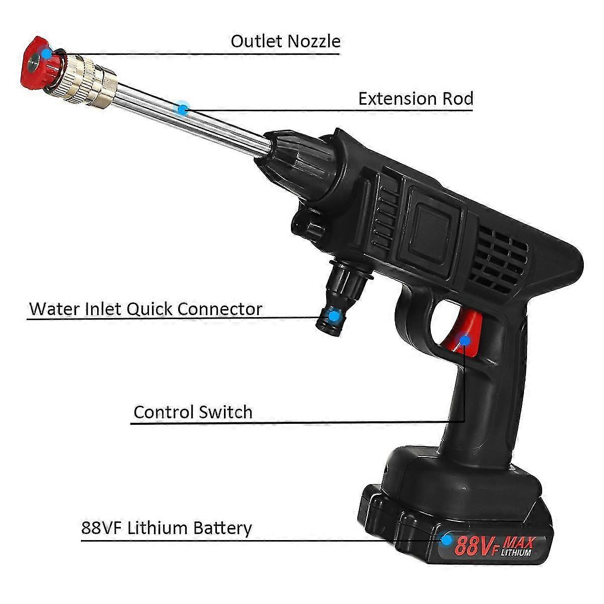 60 Bar 1500W Cordless High Pressure Car Washer Rechargeable Electric ...