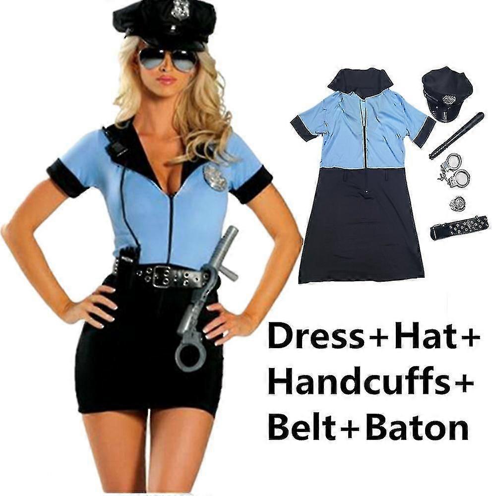 Halloween Cosplay Black Blue Sexy Cop Officer Outfit Policewoman ...