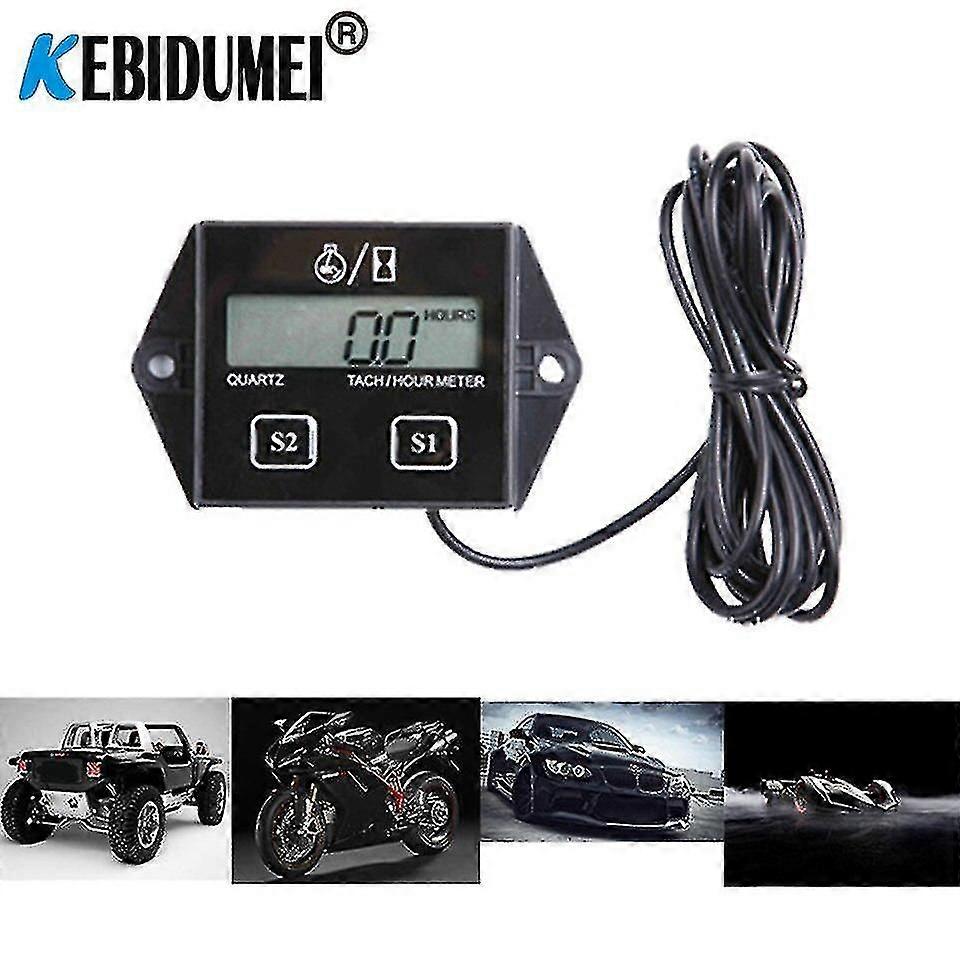 Waterproof Digital Engine Tach Hour Meter Tachometer Rpm Gauge Inductive Compatible With ...