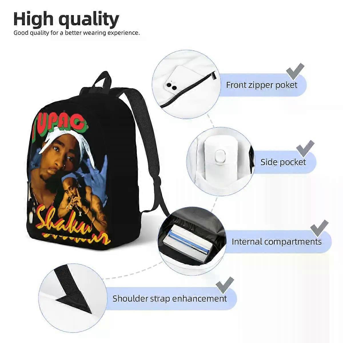 Tupac 2PAC Hip Hop Music Ryggsäck för män Kvinnor Tonåring High School ...