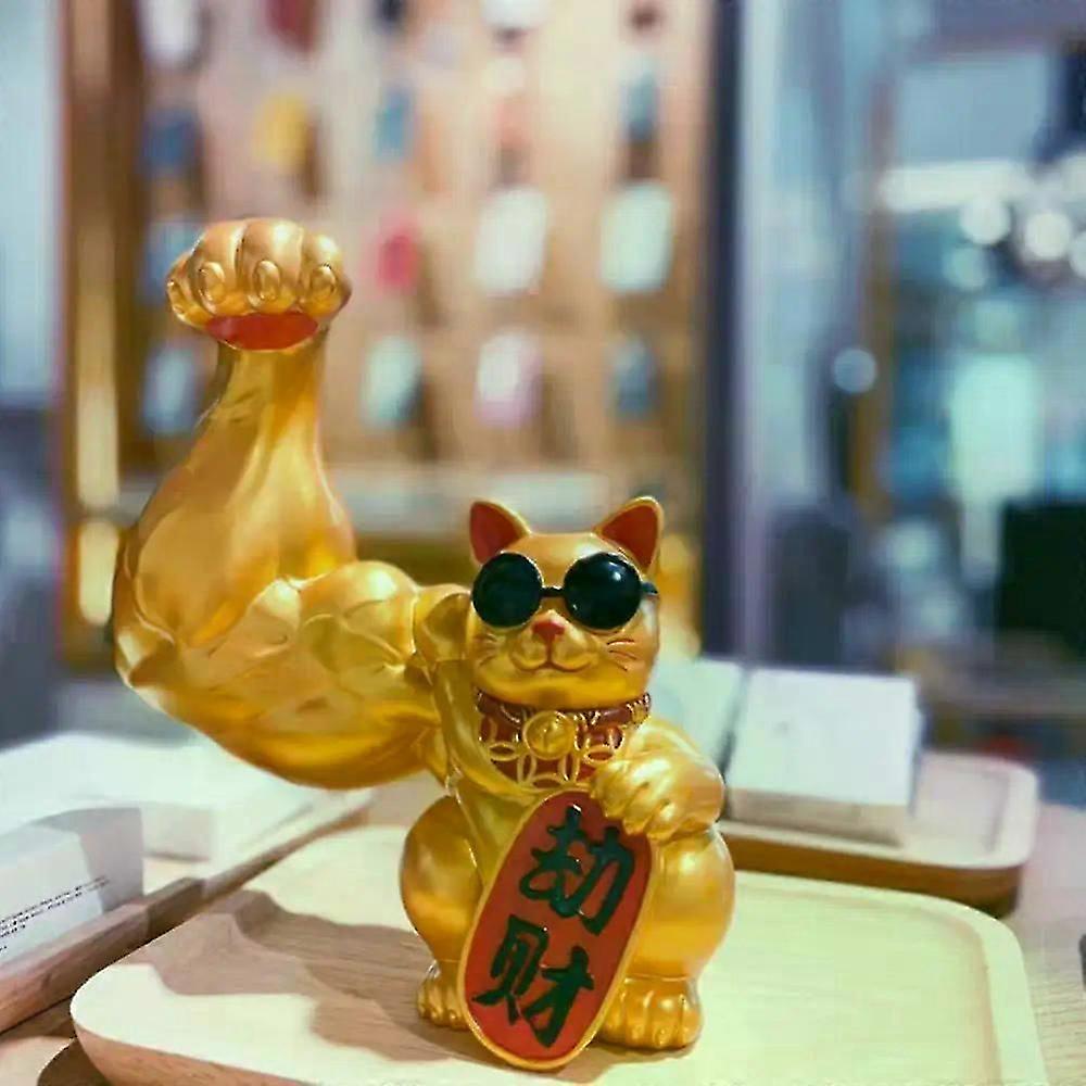 Big Arm Lucky Cat Figurine Gift Welcome Cat Door Interior Living Room ...