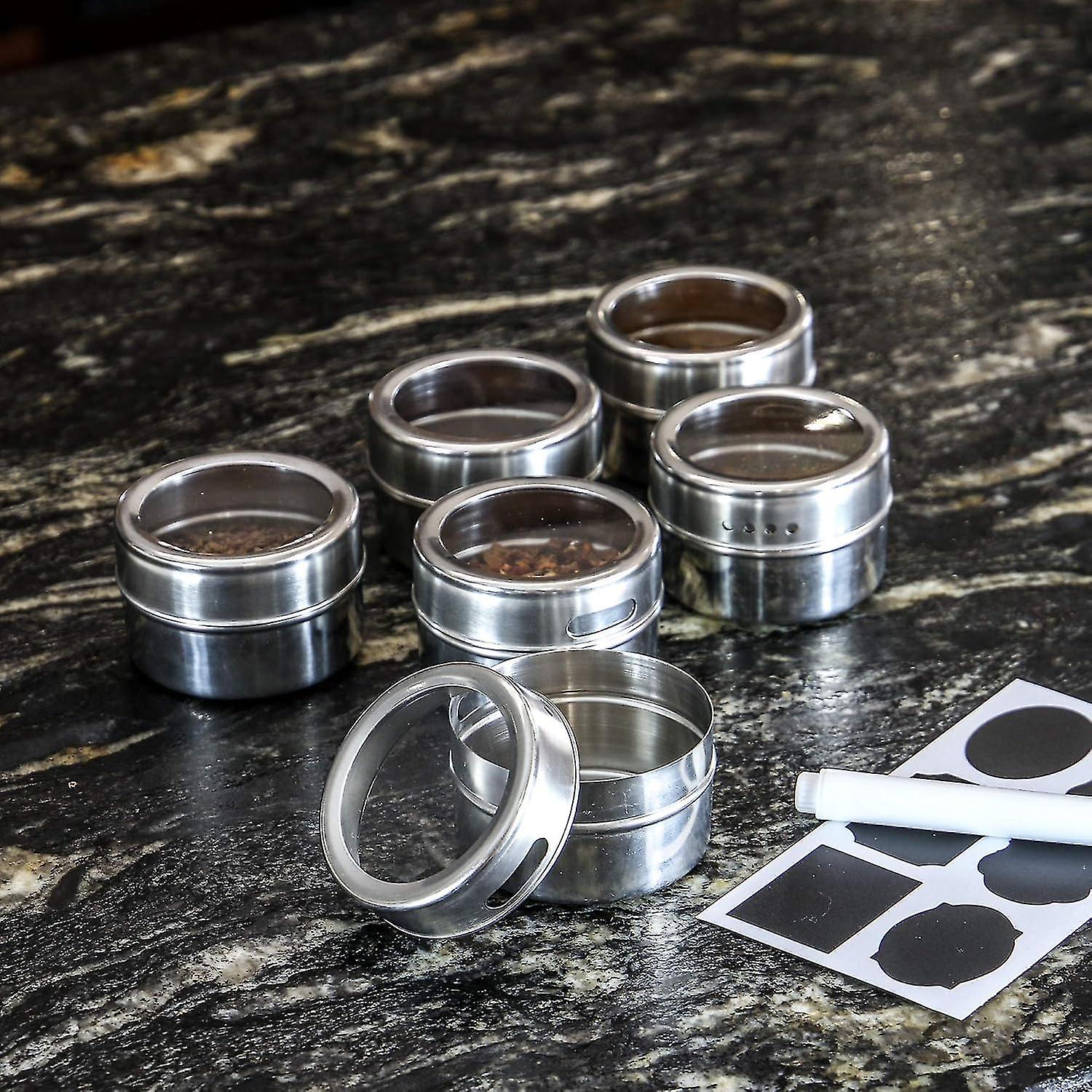 Magnetic Spice Tins - Set Of 12 | Labels Included | Stainless Steel ...