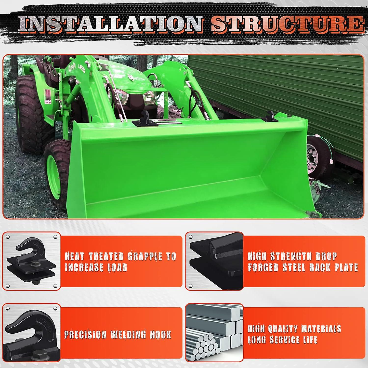 2 Pack 3/8" Tractor Bucket Grab Hook, 70 Grade Forged Steel, Bolt on ...