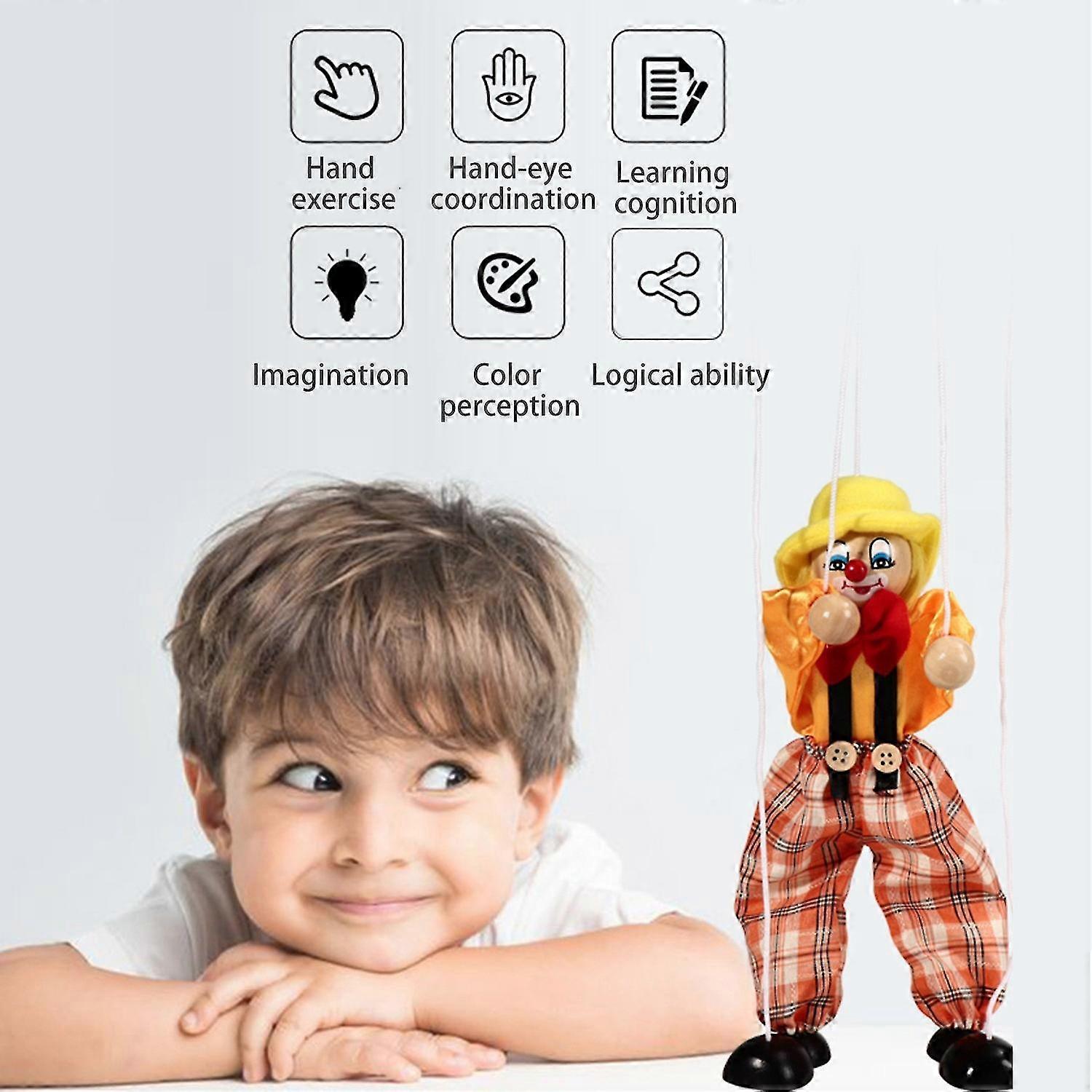 Marionette Clown Puppet Toy Pull Rope Wooden Puppet Doll Interactive ...