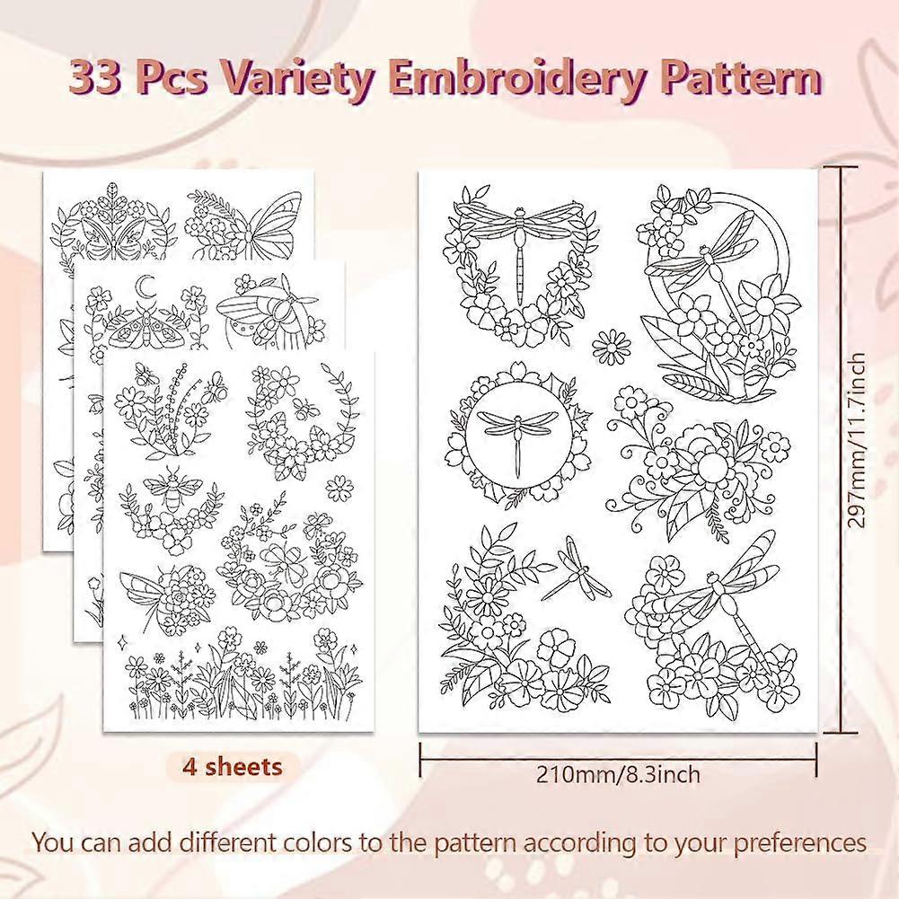 Water Soluble Embroidery Patterns for Beginners 4 Sheets with 33 ...
