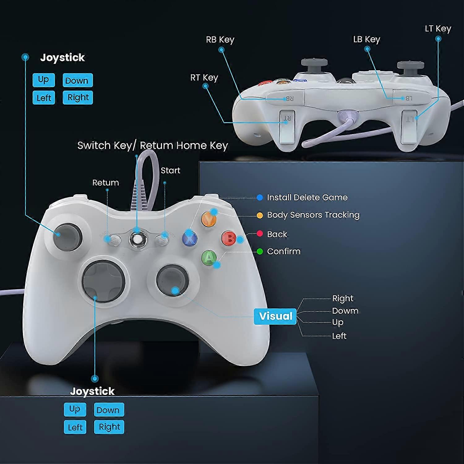 PC Wired Controller, Game Controller for Xbox 360 with Dual-Vibration ...